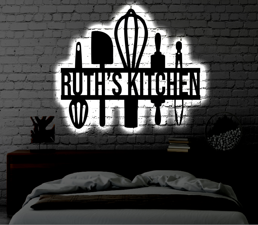 Personalized Kitchen LED Metal Art Sign / Light up Kitchen Metal Sign ...